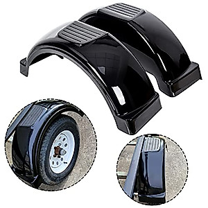 ECOTRIC 2 Pcs Trailer Fenders W/Steps Compatible with Single-Axle Trailers 13" Diameter Wheels Tires Plastic Fenders - Black