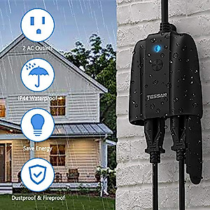 Outdoor Smart Plug, TESSAN WiFi Outlet Works with Alexa, Google Assistant, 2 Individual Socket Outside Power Strip Waterproof Timer Extension Cord with Switch for Lights and 2HP Pool Pump
