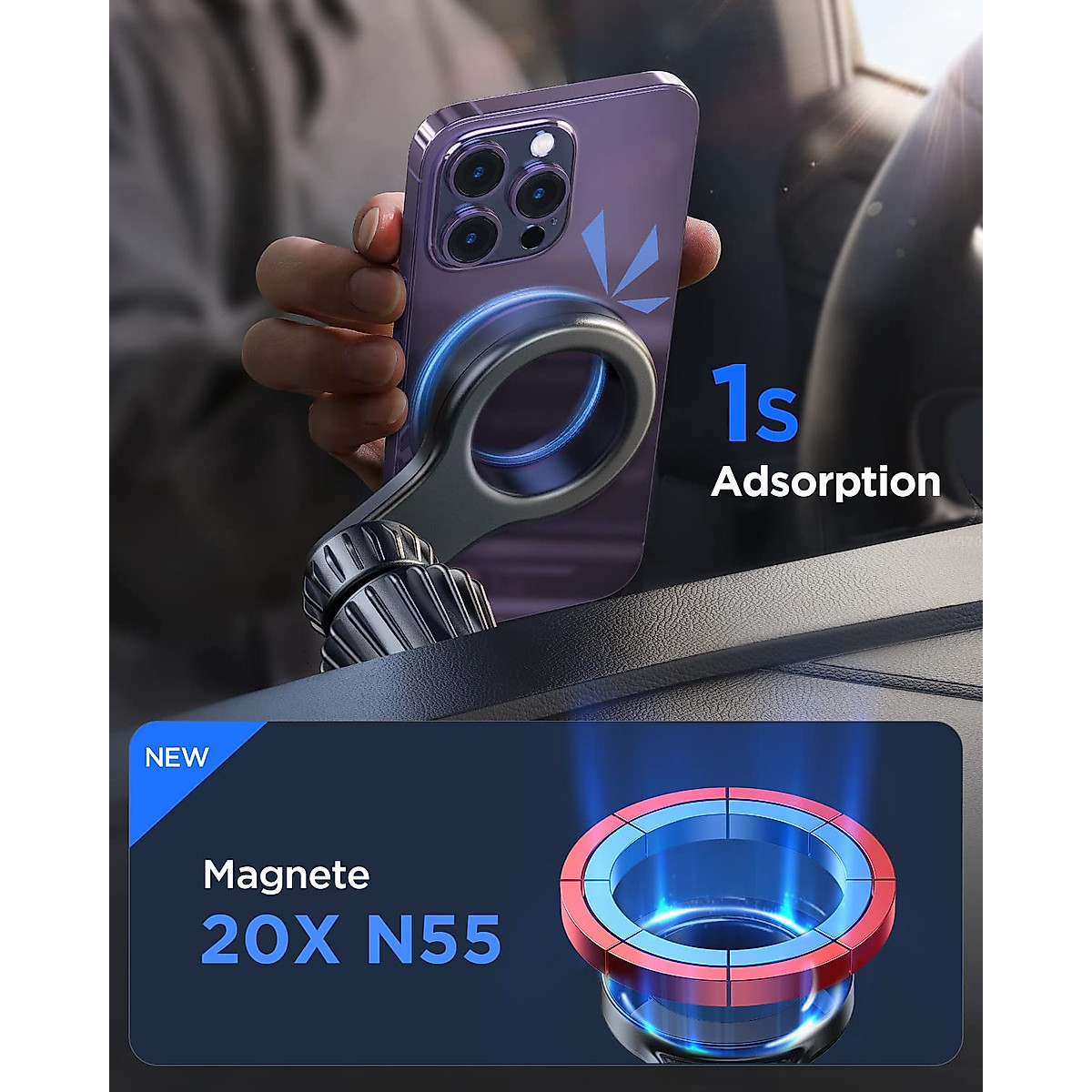 JOYROOM Fits for MagSafe Car Mount, [20 Strong Magnets] Magnetic Car Phone Holder Mount, [Easily Install&Never Blocking Vent] Magnetic Phone Mount for Car for iPhone 15 Pro Plus 14 13 12 MagSafe Case