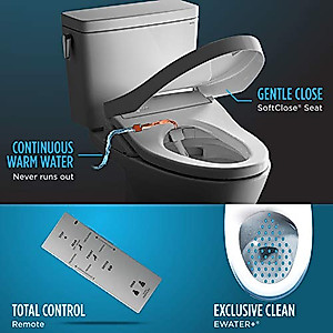 TOTO SW573#01 S300E Electronic Bidet Toilet Cleansing, Instantaneous Water, EWATER Deodorizer, Warm Air Dryer, and Heated Seat, Round, Cotton White