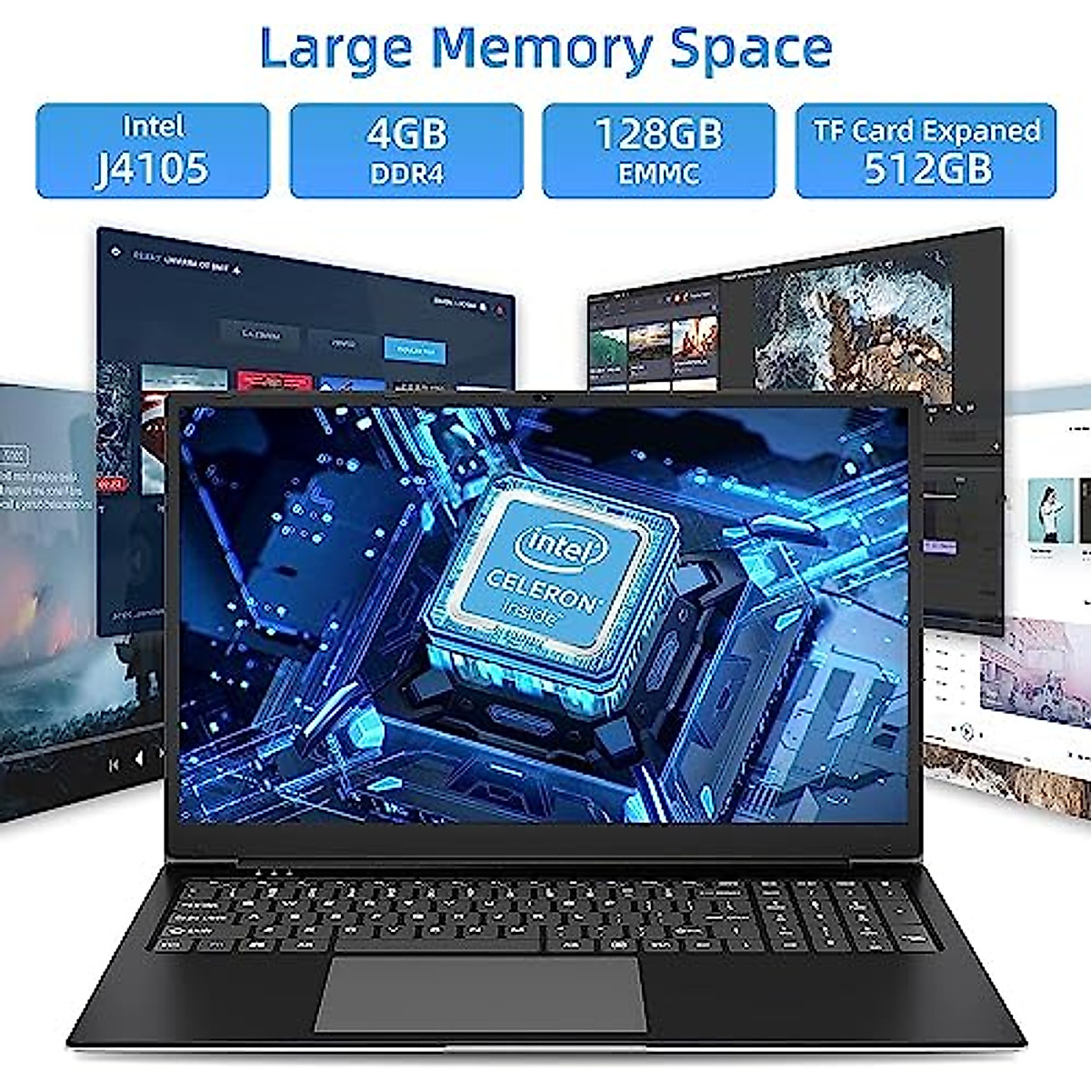 SGIN Laptop Computer, 17 Inch 1920 * 1080 IPS Display，4GB RAM 128GB ROM, Windows 11 Laptops with Intel Celeron Quad Core Processor, Mini HDMI, Webcam, Dual-Brand WiFi, 512GB Expansion