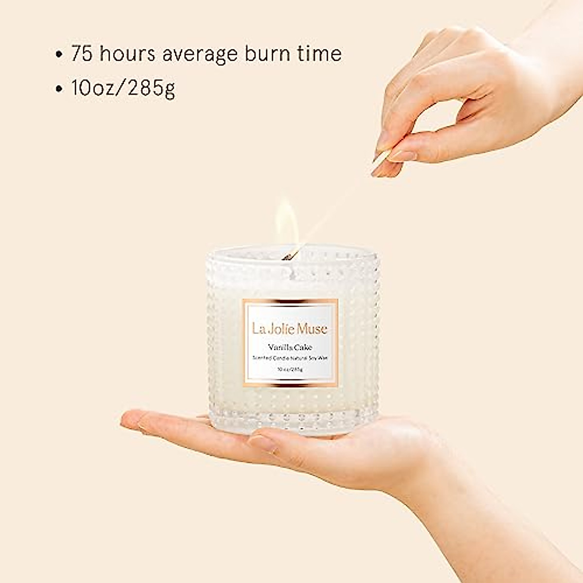 LA JOLIE MUSE Vanilla Cake Scented Candles, Vanilla Candles for Women, Candles for Home Scented, Natural Soy Candles, 75 Hours Long Burning, 10 OZ