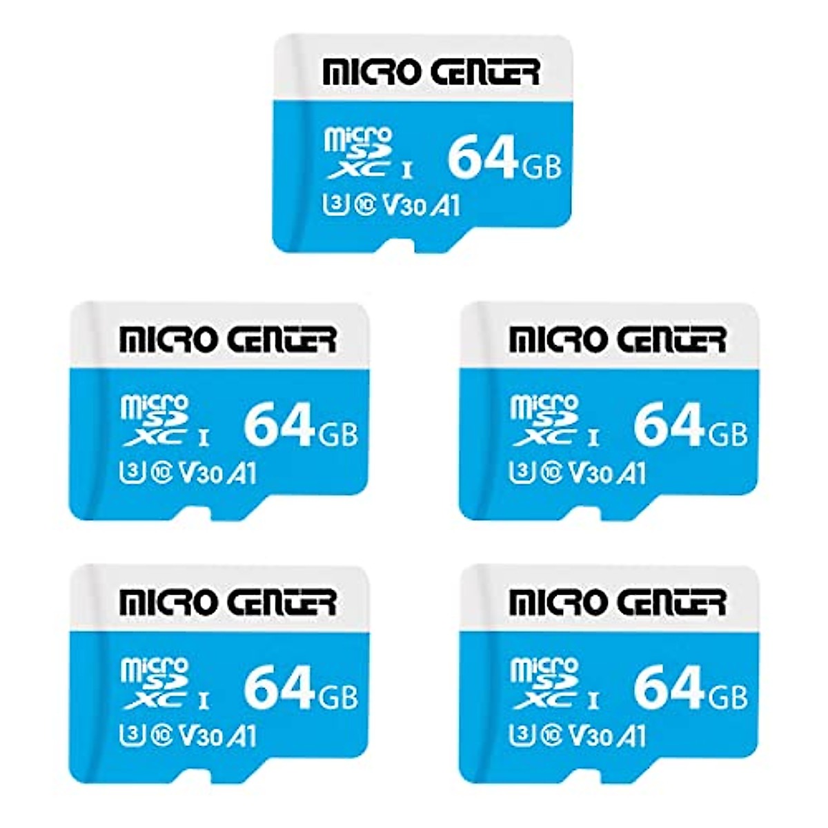 Micro Center 64GB microSDXC Card 5 Pack, Nintendo-Switch Compatible Micro SD Card, UHS-I C10 U3 V30 4K UHD Video A1 R/W Speed up to 95/30 MB/s Flash Memory Card with Adapter (64GB x 5)