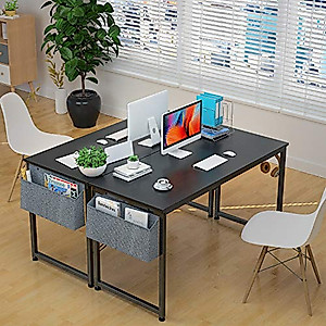 Foxemart Computer Desk 47" Office Desks Writing Study Desk Modern Simple PC Laptop Notebook Table with Storage Bag and Iron Hook for Home Office Workstation, Black