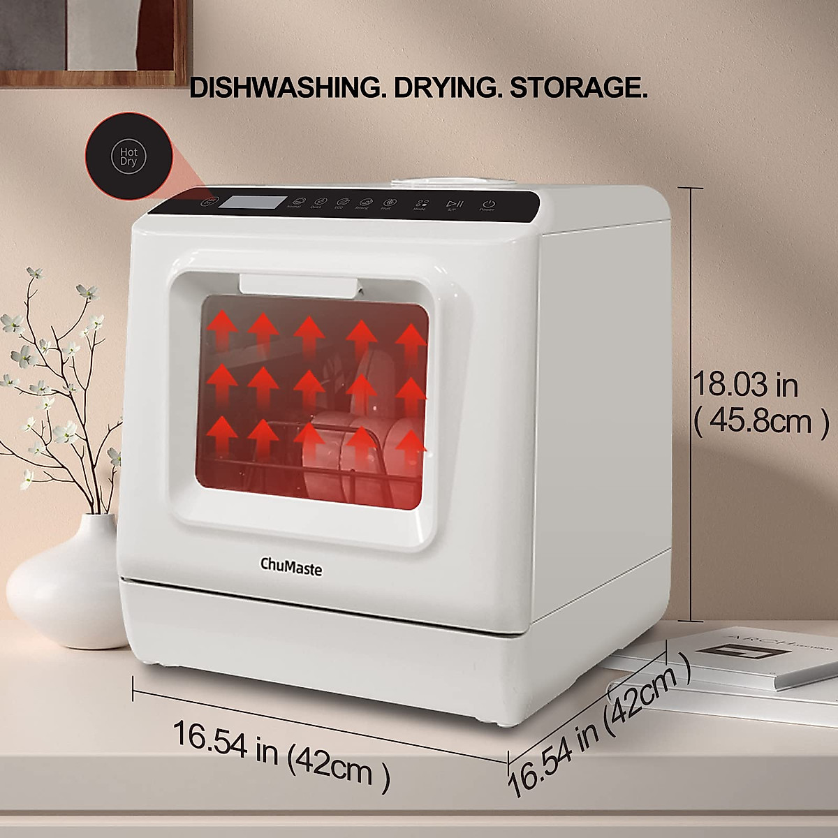 Dishwasher countertop，countertop dishwasher with water tank, leak-proof ，portable dishwasher with drying .360°spray with upper and lower double spray arms.With 5 washing modes.