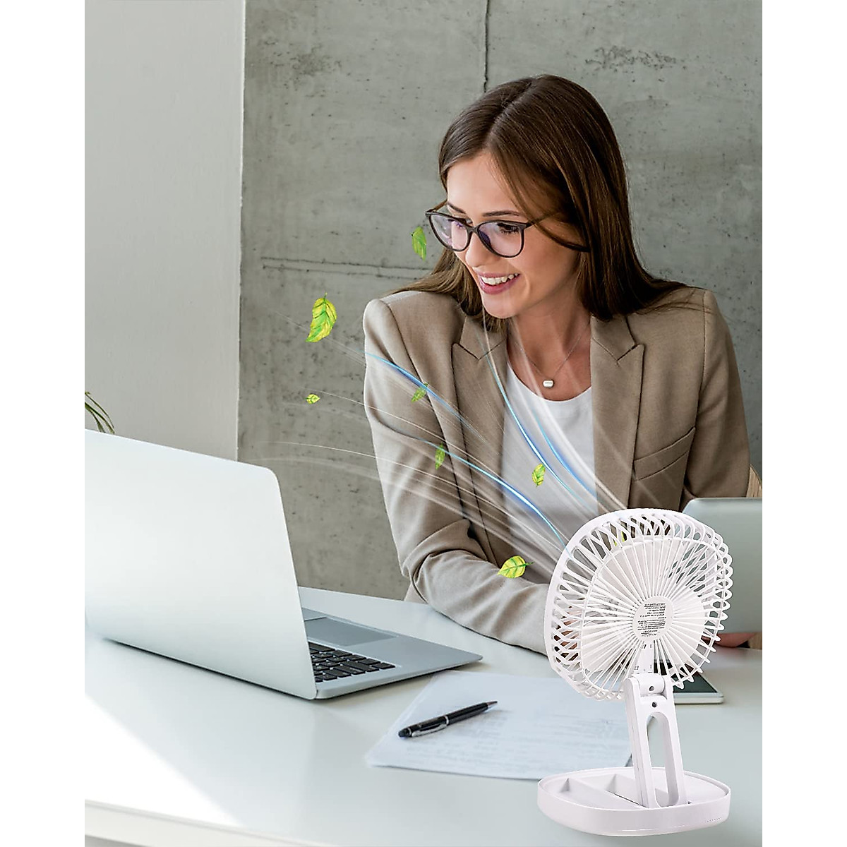 MOCAMOLA Small Desk Fan, Aromatic Desigh With Quiet 3 Speeds Wind, USB Powered With Portable Adjustable Mini Fan For Home, Office, Travel, Camping, Outdoor, Indoor, Car, 4.9 Inch White