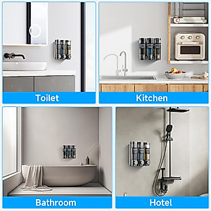 Shampoo and Conditioner Dispenser,GlintGath Shower Dispenser 3 Chamber No Drill Shampoo Dispenser for Shower Wall Mounted Shower Soap Dispenser for Bathroom Hotel,3 * 300ML,Gun Gray