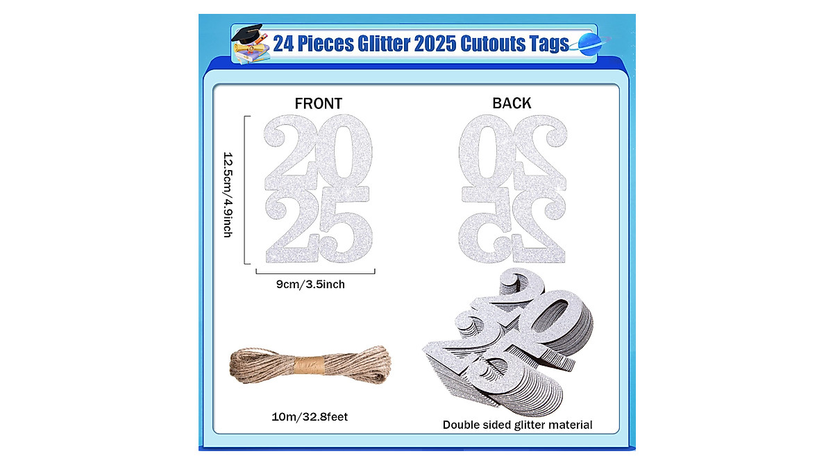 24 Pieces Glitter 2025 Cutouts Tags Decorations Double Side 2025 ...