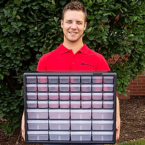 Akro Mils 10744 44-Drawer Hardware and Craft Cabinet, Red and Gray