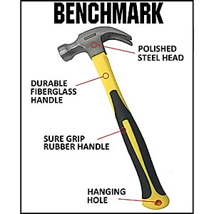 3 Pack of Claw Hammers (20 oz, 16 oz, 8 oz) with Sure-Grip Fiberglass Handles and Polished Steel Head