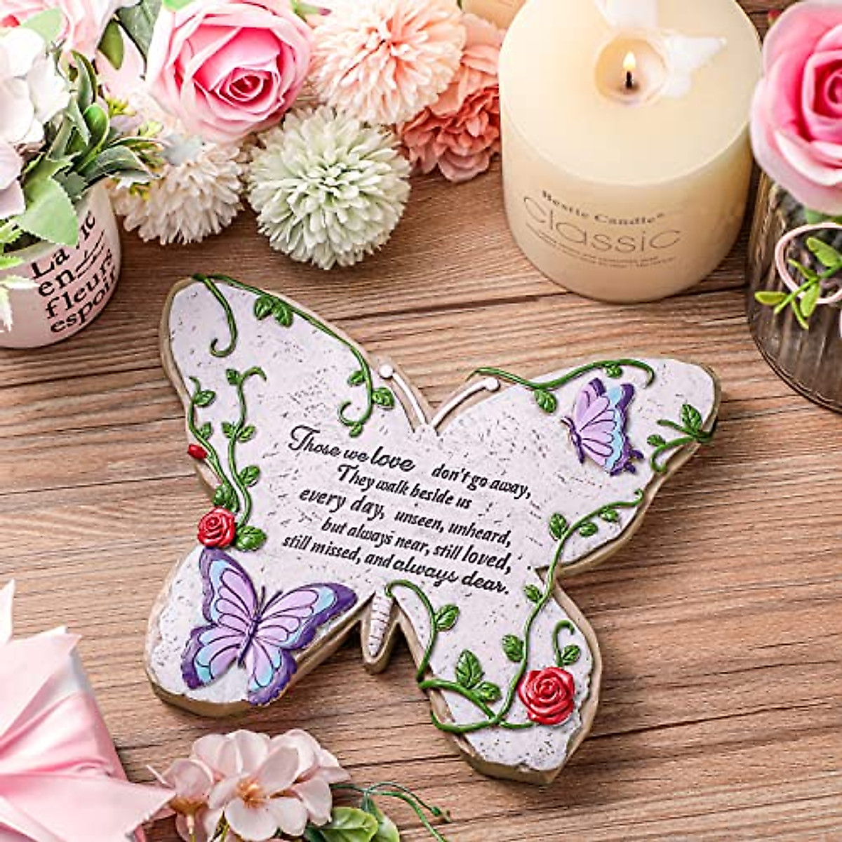 Those We Love Don't Go Away Garden Decor Garden Memorial Stones Memorial Garden Plaque Memorial Gifts for Loss of Mother Butterfly Garden Decor Stepping Stone Outdoor Memorial Plaques for Outdoors