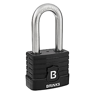 BRINKS - 50mm Commercial Laminated Steel Weather Resistant Padlock with 2” Shackle - TPE Wrapped and Hardened Boron Steel Shackle, Black