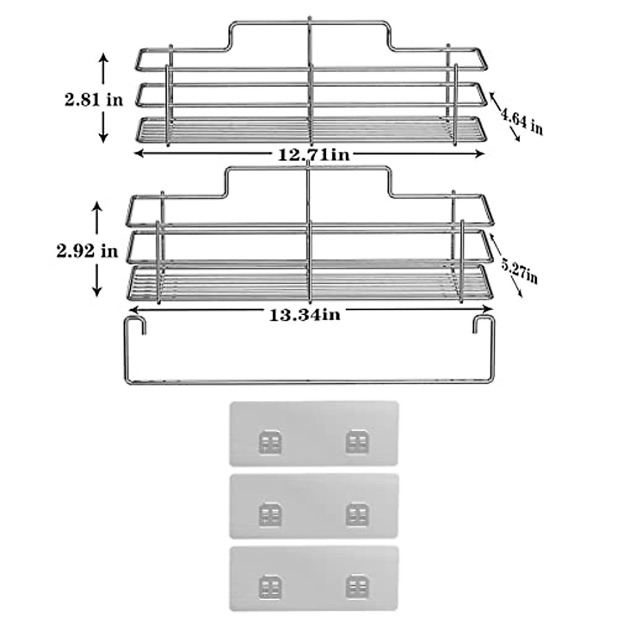 WECVLAG Shower Caddy Organizer Stainless Steel Bathroom Shelf Holder with Adhesive Hooks No Drilling Rustproof Bathtub Shelves 2 Pack Wall Mounted Storage Racks for Kitchen