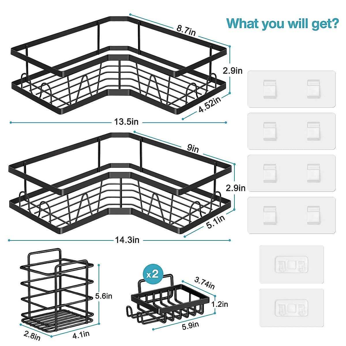 Gocvo Shower Caddy, 5 Pack Triangle Shower Shelves Bathroom Organizer No Drilling Adhesive Shower Wall Shelves Rustproof Stainless Steel Storage Shower Rack