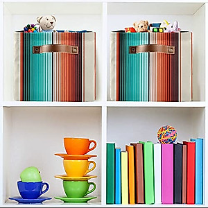 WELLDAY 2PCS Storage Basket Mexican Serape Blanket Stripes Large Foldable Storage Bin Cube Collapsible Organizer