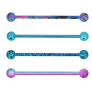 OUFER 4PCS 14G Surgical Steel Paint Swirl Splatter Industrial Barbell Cartilage Earrings 35mm Industrial Piercing Jewelry