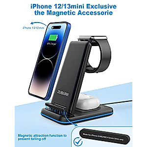 ZUBARR Foldable Wireless Charger for Multiple Devices 3 in 1 Wireless Charging Station for iPhone13 12 11/Pro/Mini/XS/XR,Wireless Charging Stand for Apple Watch SE/7/6/5/4/3/2, AirPods Wireless/Pro