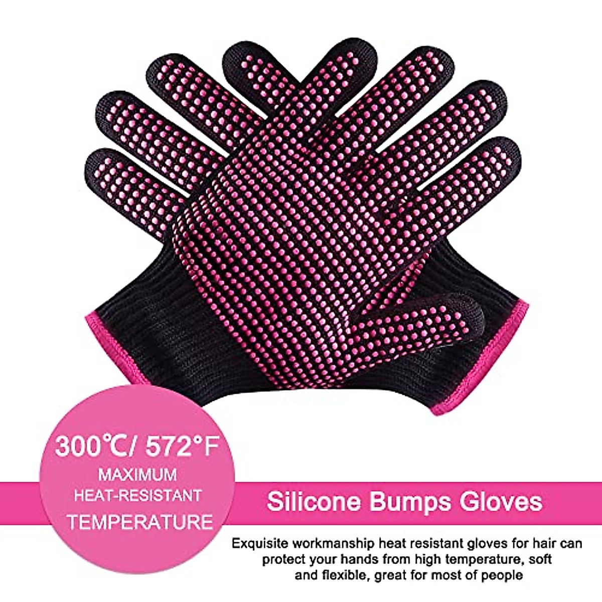 ARRITZ 2Pcs Heat Gloves for Hair Styling, Professional Curling Iron Gloves with Heat Resistant Silicone Mat Pouch, 6pcs Hair Clips, 2pcs Combs