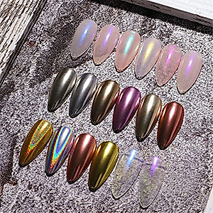 PhantomSky Chrome Powder, 18 Colors Holographic Ultra Fine Glitter Powder Set Rainbow Neon Pearl Pearl Pigment Manicure Glitter Dust - Laser Chameleon Rainbow Powder