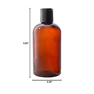 JUVITUS 8 oz Amber Boston Round PET Plastic Bottles (BPA Free) with (12 pack) (Black Disc Cap)