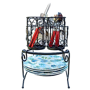 Maypes Utensil Caddy - Silverware Caddy or Napkin, Cutlery and Plate Holder - The Ideal 2-Piece Portable Outdoor Kitchen Accessories Buffet Organizer for Picnics, Camping, Barbecue, Parties and Events