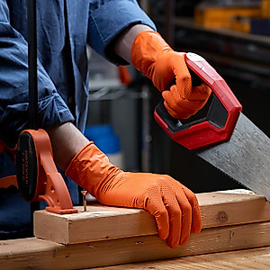 Comfy Package Large Orange Nitrile Heavy-Duty Gloves, Diamond Texture, Waterproof & Latex Free