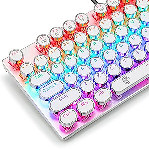 HUO JI E-Yooso Z-88 Typewriter Mechanical Keyboard, Rainbow LED Backlit, Vintage Retro Style with Red Switches, Compact 81 Keys for PC, Mac, White
