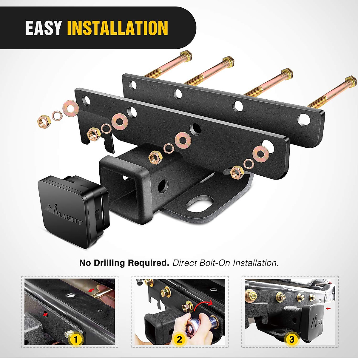 Nilight - JK-61A 2" inch Rear Bumper Tow Trailer Hitch Receiver Kit, Compatible for 2007-2018 Jeep Wrangler JK 4 Door & 2 Unlimited, w/4-Pin Wiring Harness (Exclude JL Models)