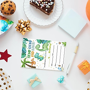 EUDOSI Dinosaur Birthday Party Invitations Supplies Fill-In Set of 20 with Envelopes Dino Theme Birthday Bash Invites Cards, Double Sided