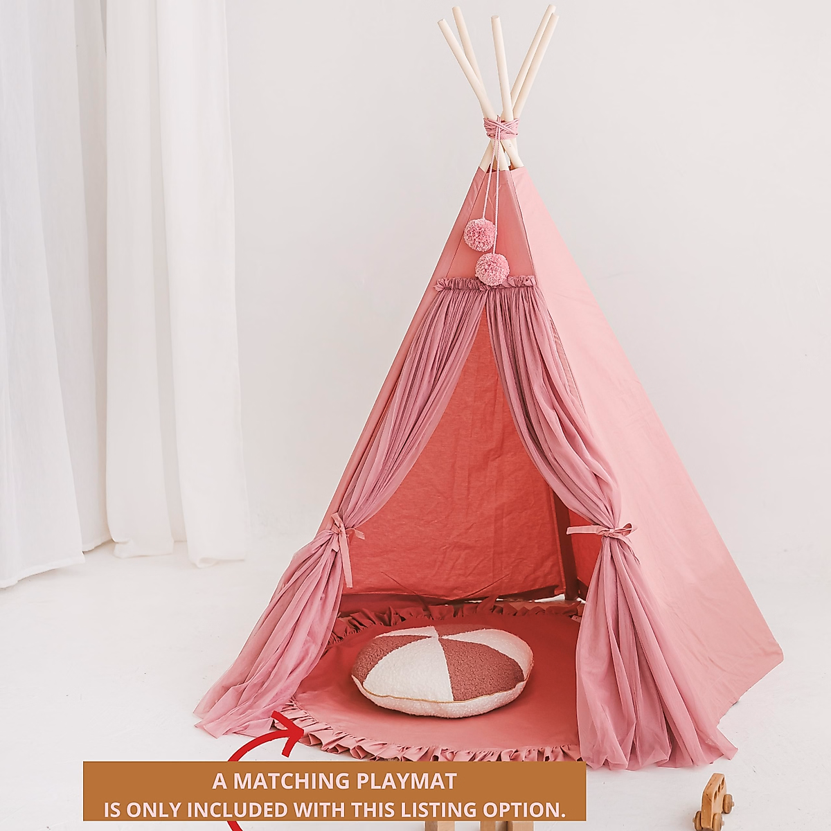 MINICAMP Teepee Tent - Handmade Canvas, Tulle & Wooden Playhouse for Kids & Toddlers, Princess Sleepover Tent (Pink)