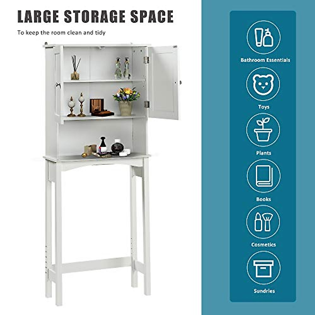 Merax Over-The- Toilet Storage Freestanding Bathroom Organizer Space Saver Shelves, White Cabinet