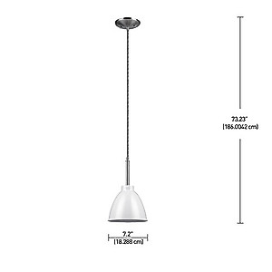 Globe Electric Rickon 1-Light Pendant, White Finish, Brushed Steel Accent, Designer Chevron Fabric Cord, 65621