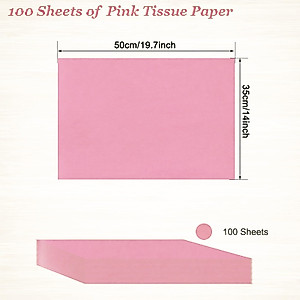 Artdly 100 Sheets Pink Tissue Paper 14 x 20 Inches Recyclable Pink Wrapping Paper Bulk for Weddings Birthday DIY Project Christmas Gift wrapping Crafts Decor