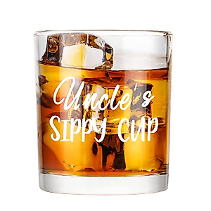 Modwnfy Funny Uncle’s Sippy Cup Whiskey Glass, Uncle Gift Old-Fashioned Glass for Men Uncle on Birthday Christmas Father’s Day, Novelty Uncle Rock Glass from Aunt Nephew Niece, 10 Oz