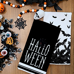 ARKENY Halloween Kitchen Towels Set of 2,Black Bats Dish Towels 18x26 Inch Drying Dishcloth,Farmhouse Home Decoration AD123