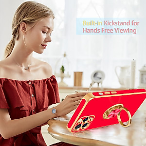 Fingic for iPhone 13 Pro Max Case,for iPhone 13 Pro Max Phone Case with 360° Ring Holder Slim Lightweight Kickstand Magnetic Car Mount for Women Girls Boys Protective Case for iPhone 13 Pro Max,Red