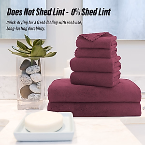 MOONQUEEN Ultra Soft Microfiber Coral Velvet Towel Set - Quick Drying, 2 Bath Towels, 2 Hand Towels, 2 Washcloths - Burgundy, 6 Pcs