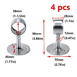Antrader 1-1/2" Curtain Rod Ceiling Mount Bracket, Stainless Steel Flange Rod Bracket , Shower Curtain Wardrobe Closet Rod Holder with Screws, Silver - Pack of 4