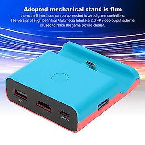 Mxzzand Type-C Charging Dock Stand HDMI Video Converter XDL-NS06 for Switch/Lite(Blue red)