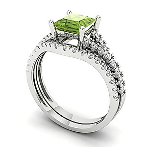 Clara Pucci 2.01ct Princess Cut Laser Engraving Green Peridot Engagement Wedding Bridal Ring Band set Curved 18K White Gold Size 4.75
