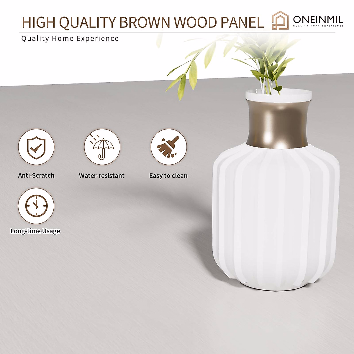 oneinmil Triple Wide 6-Shelf Bookcase Industrial Vintage Wood Style Large Open Bookshelves for Home&Office, Rustic Brown (6 Tier, White/Gold)