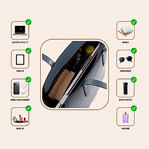 Gusto Vegan Leather Tote Bag for Women, Handbag, Large Capacity Shoulder Tote Purse for Office, Travel, Zipper Closure, Faux Leather Shoulder Bag: Blue