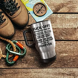 Fuck travel mug, fuck off forever funny coffee travel mug, rude inappropriate tea cup, funny gift idea