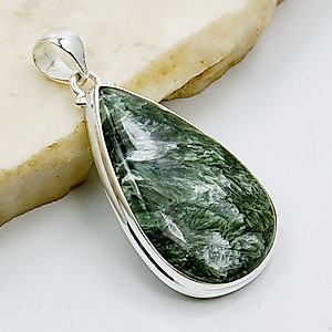 Natural Russian Seraphinite & Sterling Silver Pendant