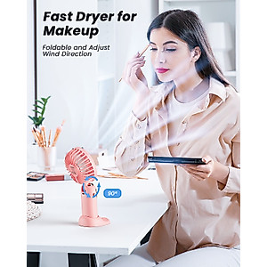 coldSky Portable Handheld Fan, 4000mAh Battery Operated Fan with LED Display, Handheld/Neck/Desk 3 in 1 Personal Small Fan, 90° Foldable Desk Fan with Base, 5 Speed Lash Fan Makeup Fan for Women