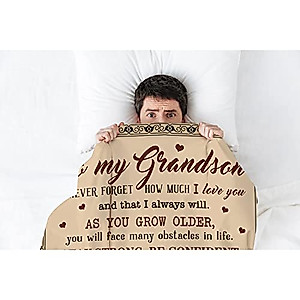Muxuten Grandson Gifts Blanket - Grandson Gifts from Grandma - Gifts for Grandson - Grandson Gifts from Grandpa/Nana - Grandson Birthday Gift - Graduation Party Gift Ideas Decor Throw Blankets 60"X50"