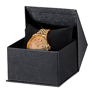 ALLUREPACK Watch/Bangle Box With Pillow - Black Colored - Silk Brushed Cardboard Paper Jewelry Gift Box With Elite Modern Angled Closure, Velvet Topped Foam Interior.
