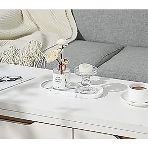 Luxspire Bathroom Vanity Tray, Toilet Tank Oval Storage Tray, Resin Handmade Bathroom Bathtub Kitchen Dresser Countertop Organizer for Soap Shampoo Candles Towel Plant Jewelry Ring Dish - White Marble