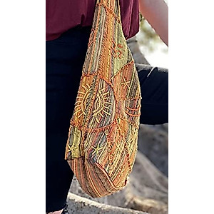 Orange Embroidered Peace and Sunrise Sling Boho Purse Handbag