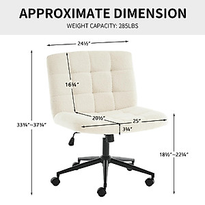 Furnimart Swivel Criss Cross Legged Chair with Wheels for Home Office, Wide Armless Desk Chair Height Adjustable Comfy Seat for Desk,Vanity, Bedroom, Faux Fur White